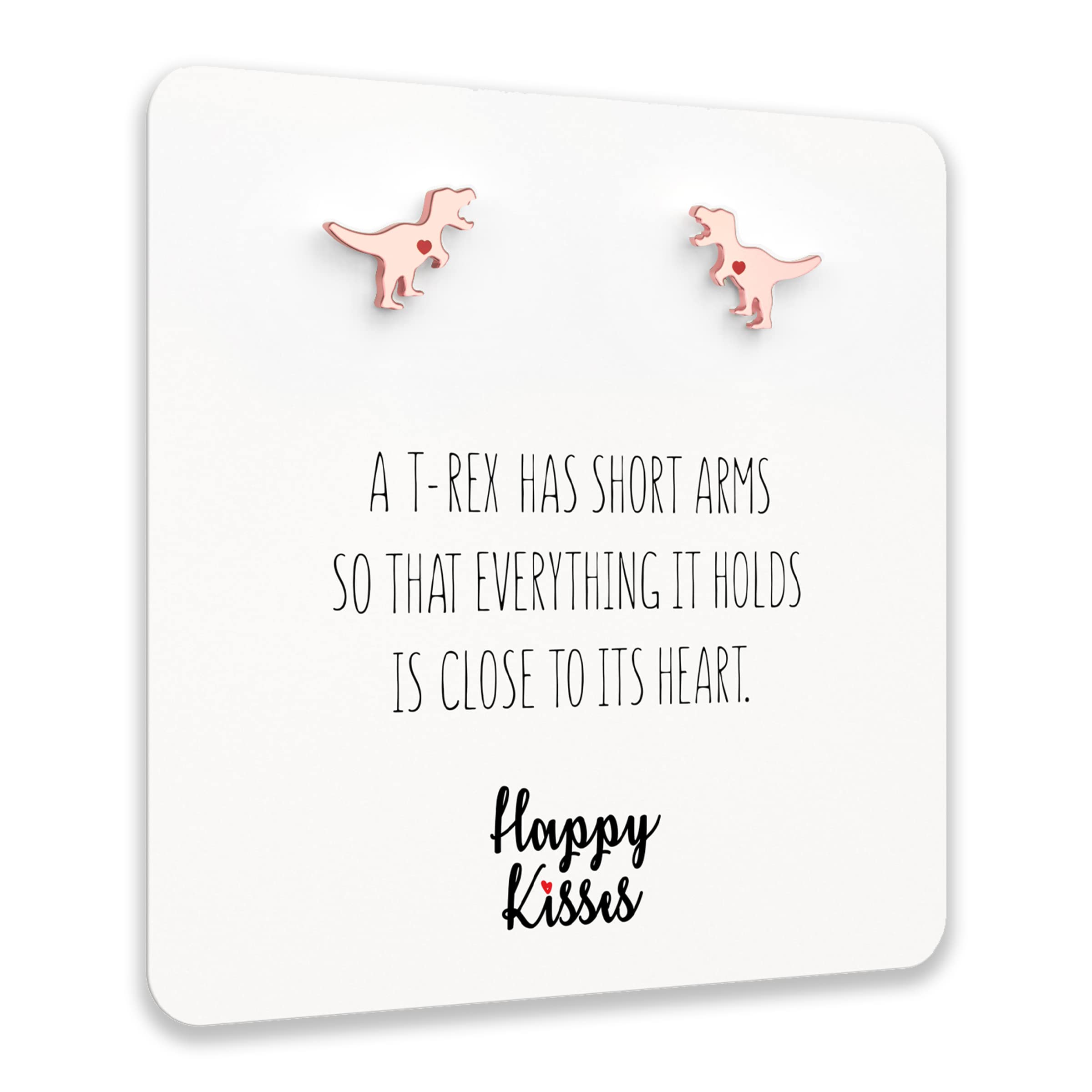 Dinosaur Earrings T-Rex Stud Set for Women and Girls β Cute Heart Design with Message Card (Rose Gold)