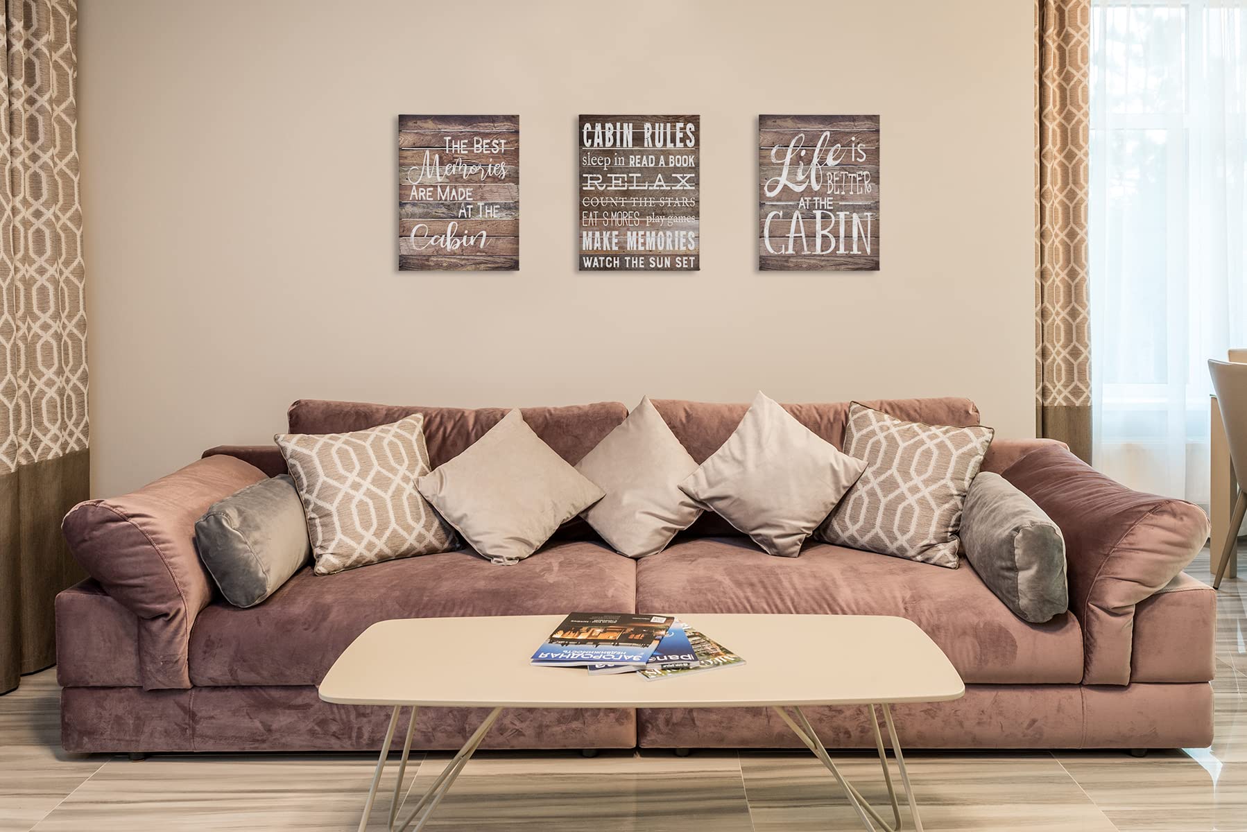 Cabin Rules Life Is Better At The Cabin Canvas Wall Art Prints Artwork Signs Framed for Cabin Front Porch Wall Decor Home Decor,11 X 14 inch Set Of 3,Housewarming Gift,Lake Cabin Canvas Wall Decor