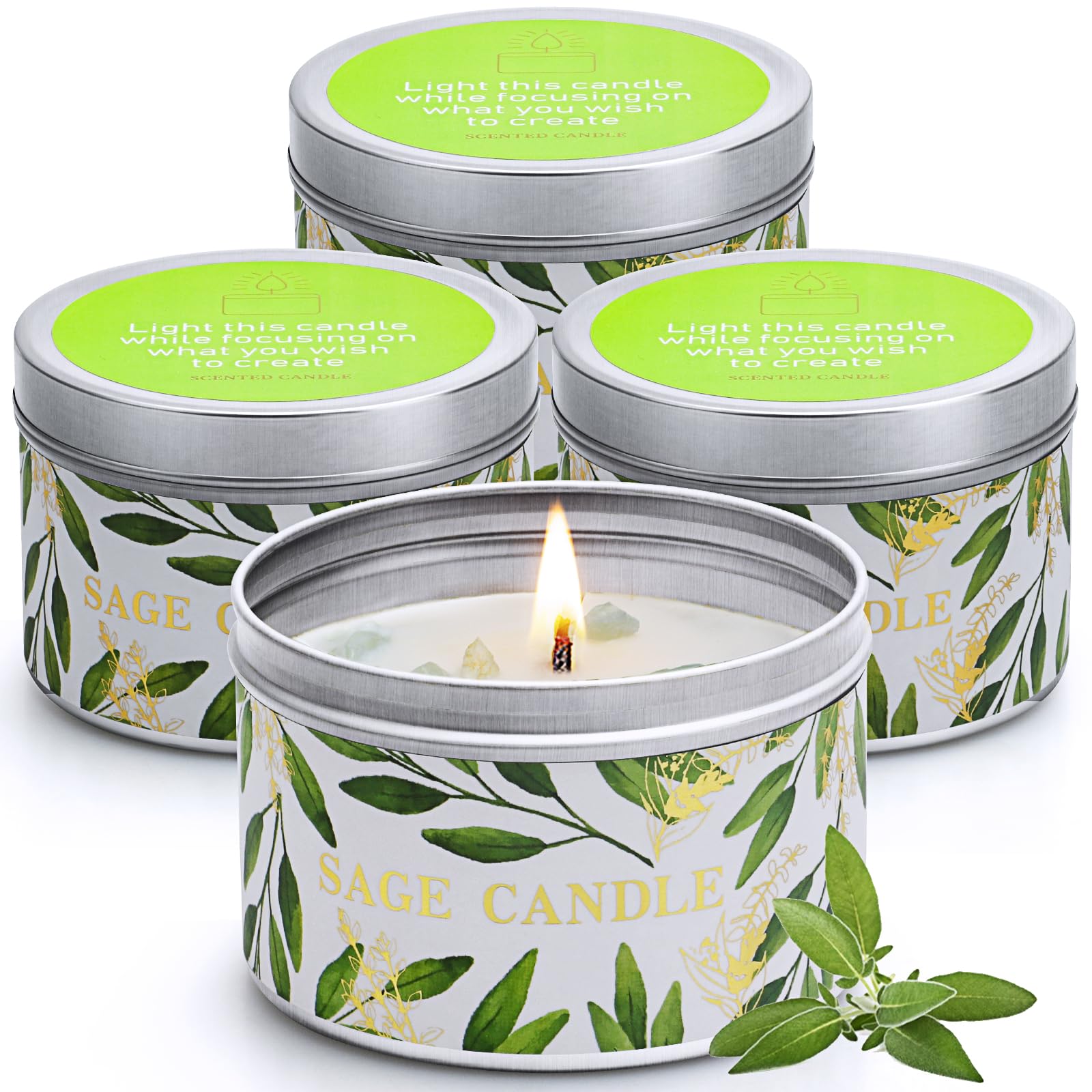 Sage Candles for House Energy Cleansing,4 Pack House Warming Gifts New Home Pure White Sage Candle Set for Chakra Healing-18oz 120 Hour Long Lasting Natural Soy Wax Aromatherapy Candle