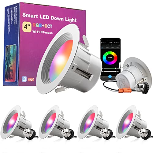 Lightdot Smart LED Recessed Lighting 4 inch, 9W 1000LM Dimmable Retrofit LED Can Lights Color Changing Ceiling Downlight WiFi App Control LED Recessed Lights Work (4 Pack)