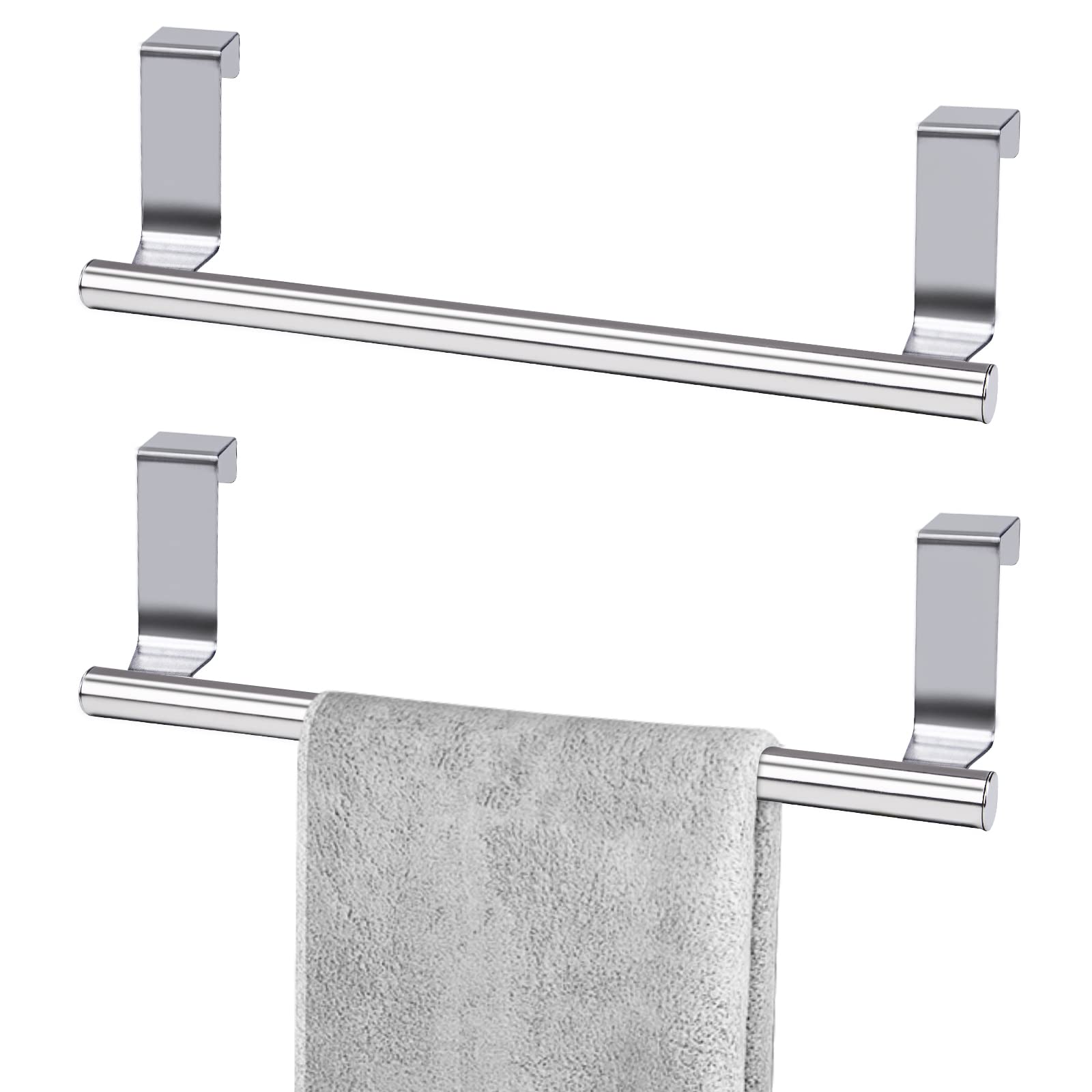 Cabinet Door Towel Bar, Dish Towel Rack for Cabinet, Stainless Steel Kitchen Towel Holder, Over The Door Hand Towel Hanger for Kitchen Bathroom Cupboard, 2 Pack (2*Small)