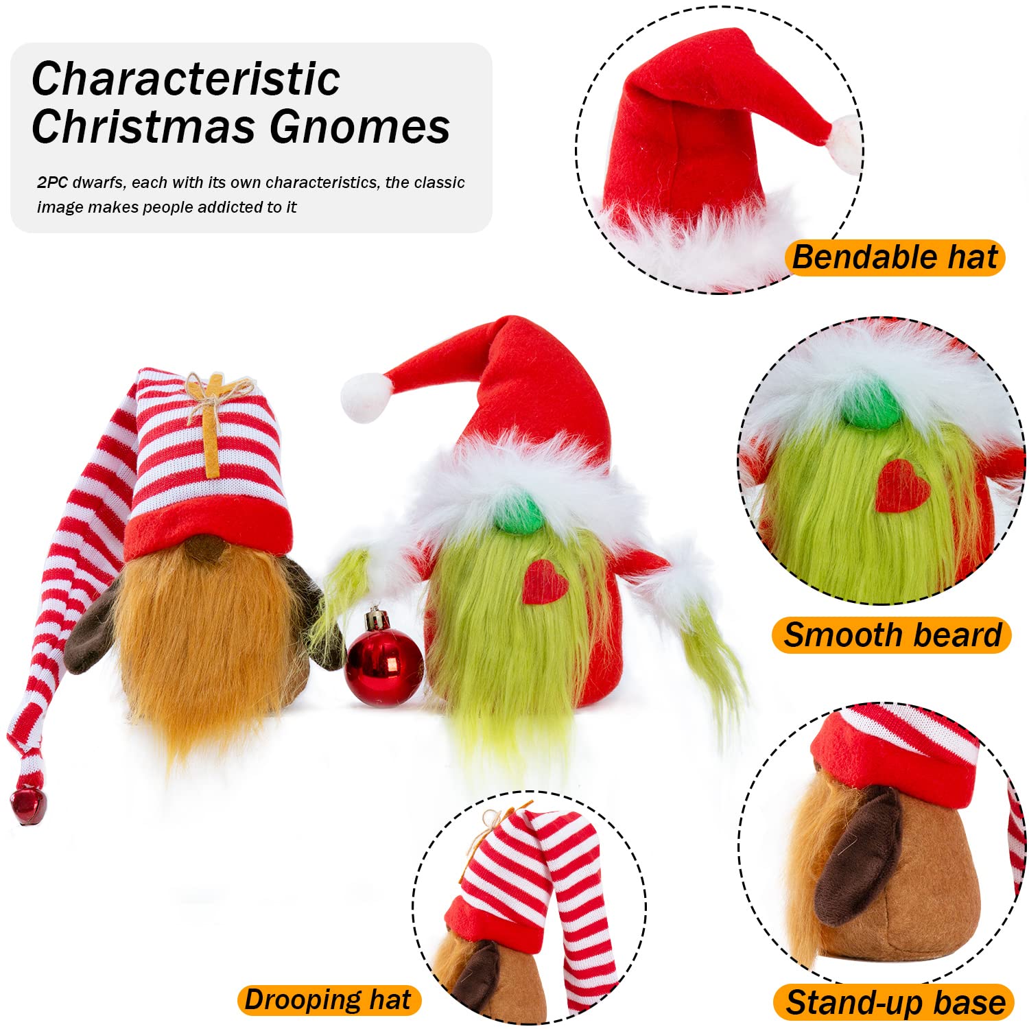 BWFY Christmas Gnomes Decorations 2-Pack Handmade Swedish Tomte Plush Gnomes Scandinavian Santa Elf Christmas Table Tiered Tray Ornament Gnome Christmas Decor Gifts
