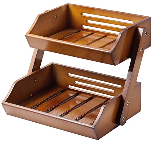 Sushineibor Bamboo Fruit Basket Stand Storage for Kitchen,Large Capacity Home Countertop Standing Wooden Organizer Bread Vegetable Holder Veggies Display Snacks Food Rack (Brown)