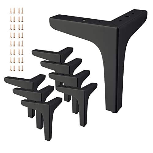 SVISNA 6 Inch Black Furniture Leg Metal 8PCS, Home DIY Heavy Duty Replacement Feet for Bookshelf, Sofa, Cabinet, Chair, Couch, Coffee Table, Desk, Bench, Ottoman, Nightstand, etc