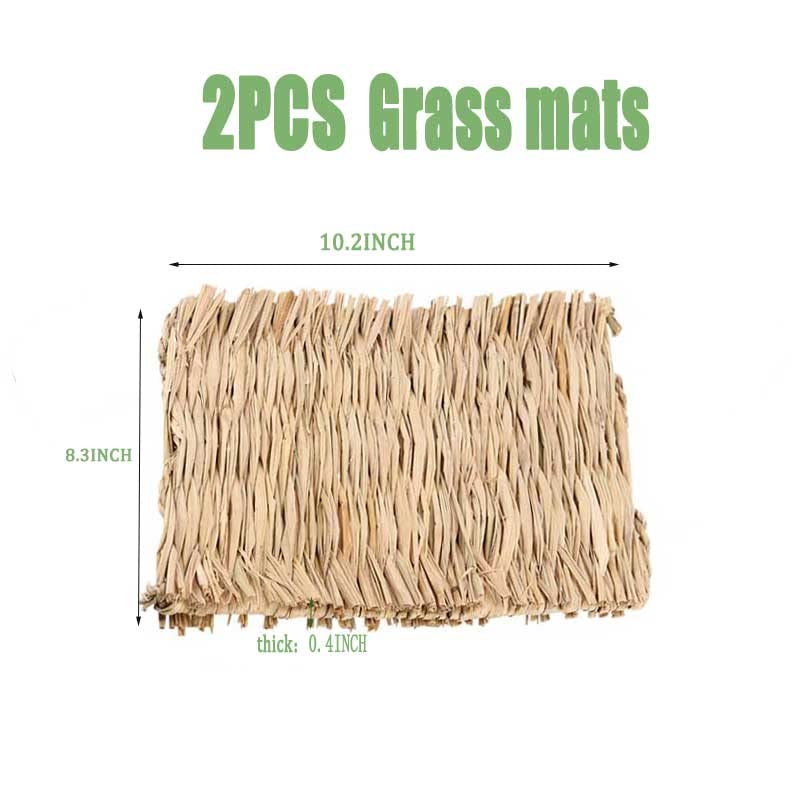 Rabbit Grass Mat, Bunny Natural Straw Woven Bed, Small Animal Cages Hay Nest Sleeping, Chewing, Nesting and Toys for Guinea Pig Hamster and Rat Bed Mat