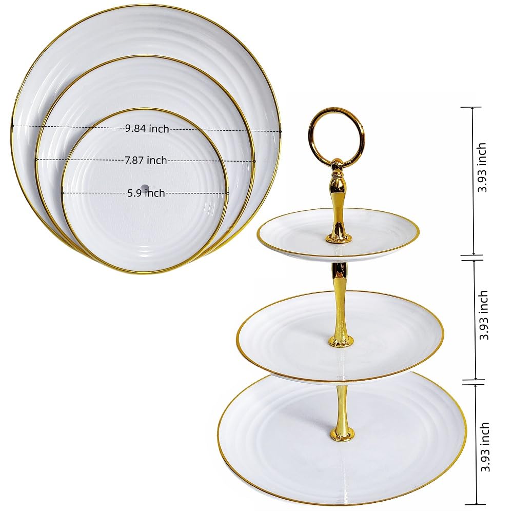 Cupcake Stand, Plastic 3 Tier Cupcake Stand Dessert Plates Cake Fruit Candy Display Tower Reusable Pastry Platter for Wedding Birthday Baby Shower Tea Party Decorations (White - 2 Pack)