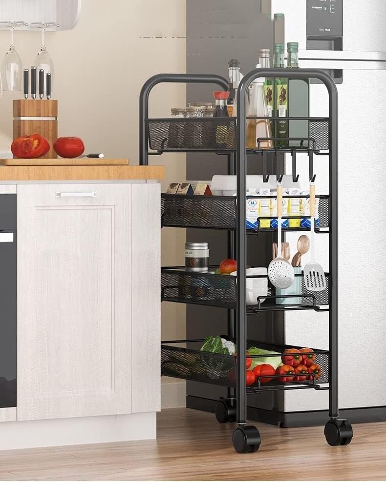 LOSTIS Storage Trolley Rolling Cart Utility Cart 4 Tier Kitchen Storage Cart with Wheels Bathroom Storage Movable Metal Trolley Rolling Cart Storage Rack Kitchen Storage Cart Rolling Storage Cart