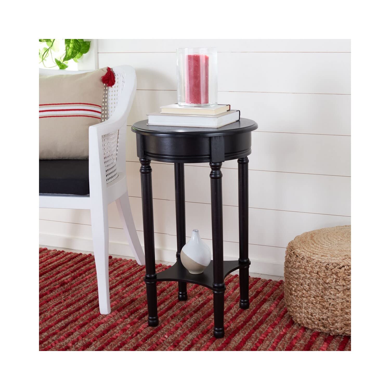 SAFAVIEH Home Collection Tinsley Brown Bottom Shelf Round Accent Table ACC5717C, 15.8" W x 15.8" L x 26" H