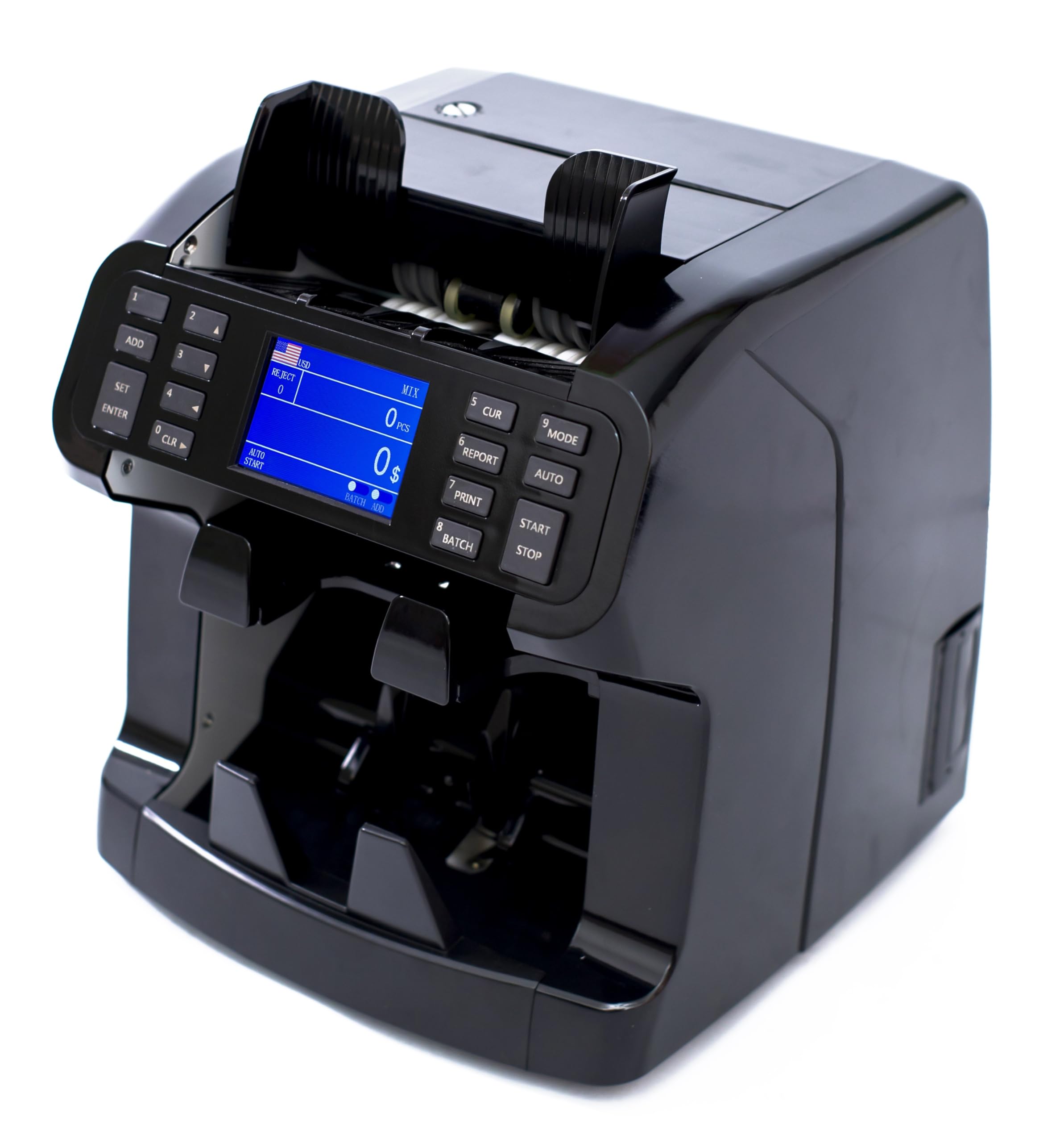 Demotio Bank Grade Two Pocket Bill Sorter MA-900 Non-Stop Bill Counter Multi-Currency Highly Reliable Counterfeit Detection and Value Counting with Built-in Printer