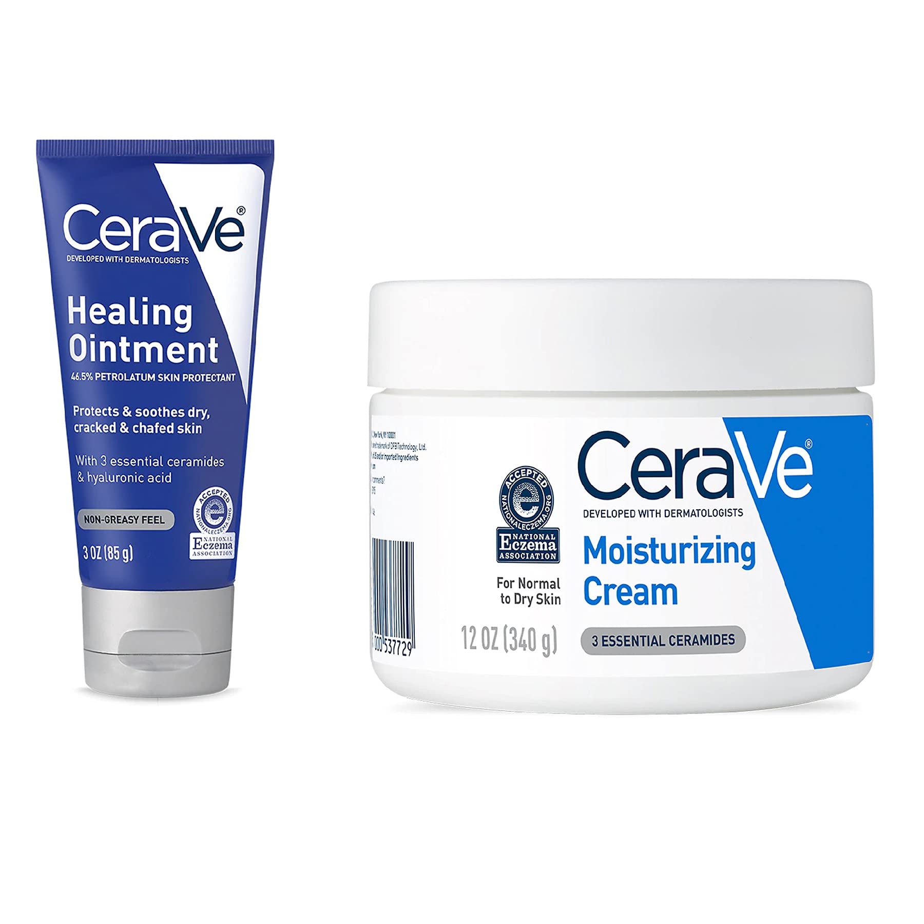 CeraVe Moisturizing Cream and Healing Ointment (1.89 oz) Bundle - Choose a 12 oz Tub or A 19 oz Tub (19 oz Tub with Healing Ointment)