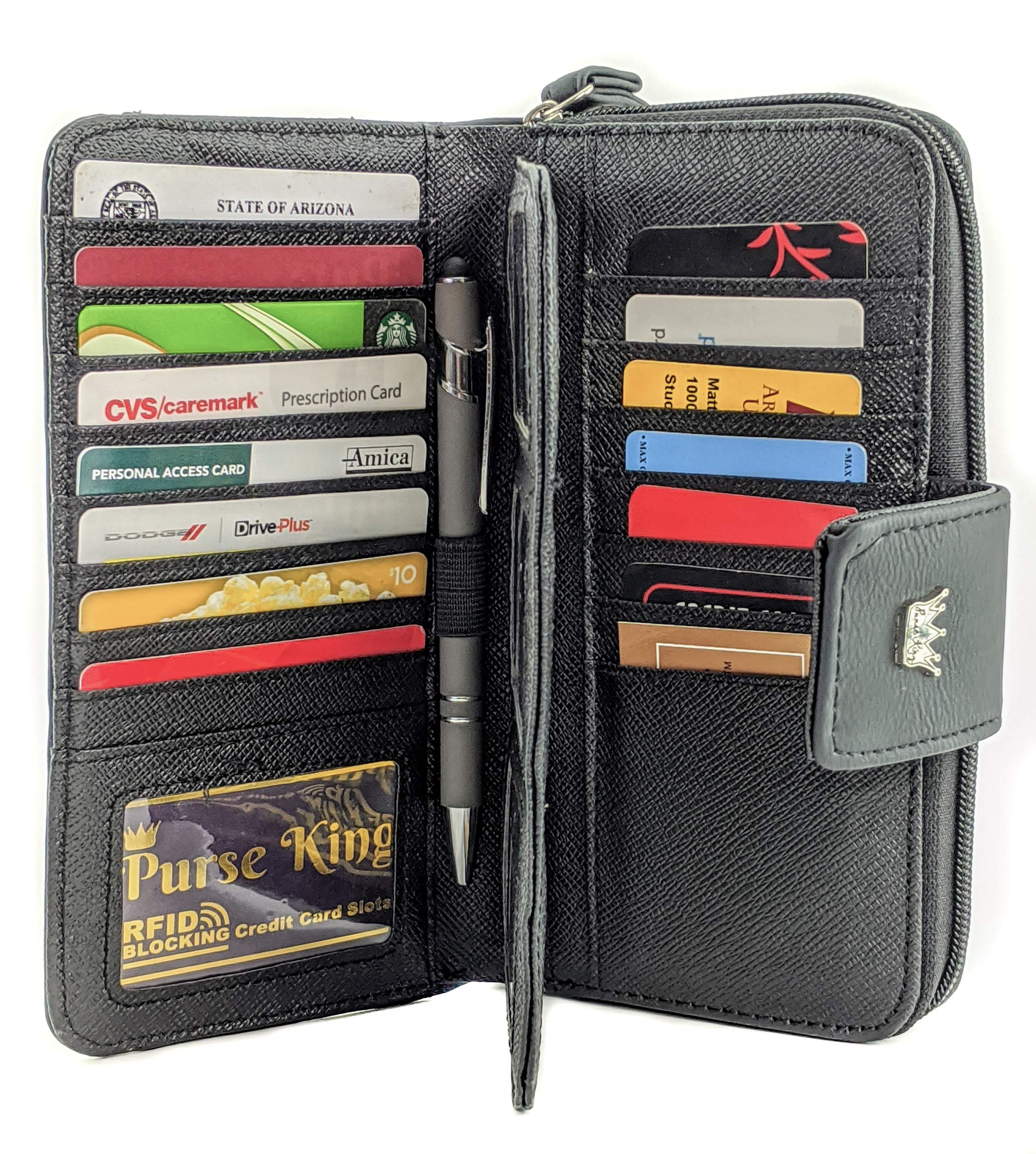 Purse King The Essence Everyday Essential Wallet, Womens Wallet, Womens Clutch, Faux Leather Wallet, Leather Clutch, RFID Blocking Wallet, Organizer (Black)