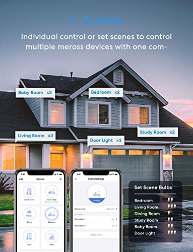 meross Smart Light Bulb, Dimmable WiFi LED Bulb Compatible with Apple HomeKit, Siri, Alexa, Google Home, SmartThings, A19 E26 Warm White 2700K, 810 Lumens 9W 60W Equivalent, No Hub Required, 4 Pack