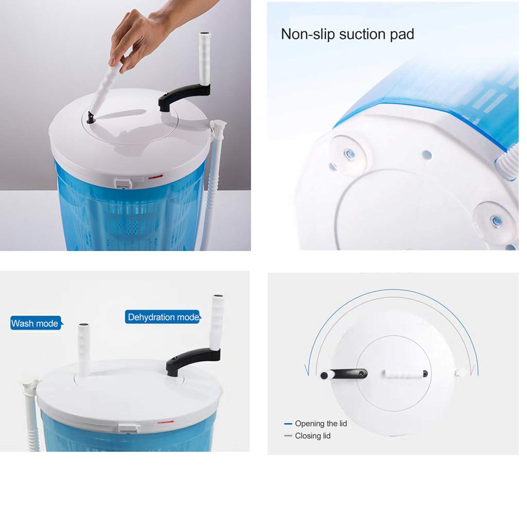LPGY Portable Hand Cranked Manual Clothes Non-Electric Washing Machine and Spin Dryer, Counter Top Washer,Clean, Rinse & Spin, Apartments, or Student Dorm Room,Blue