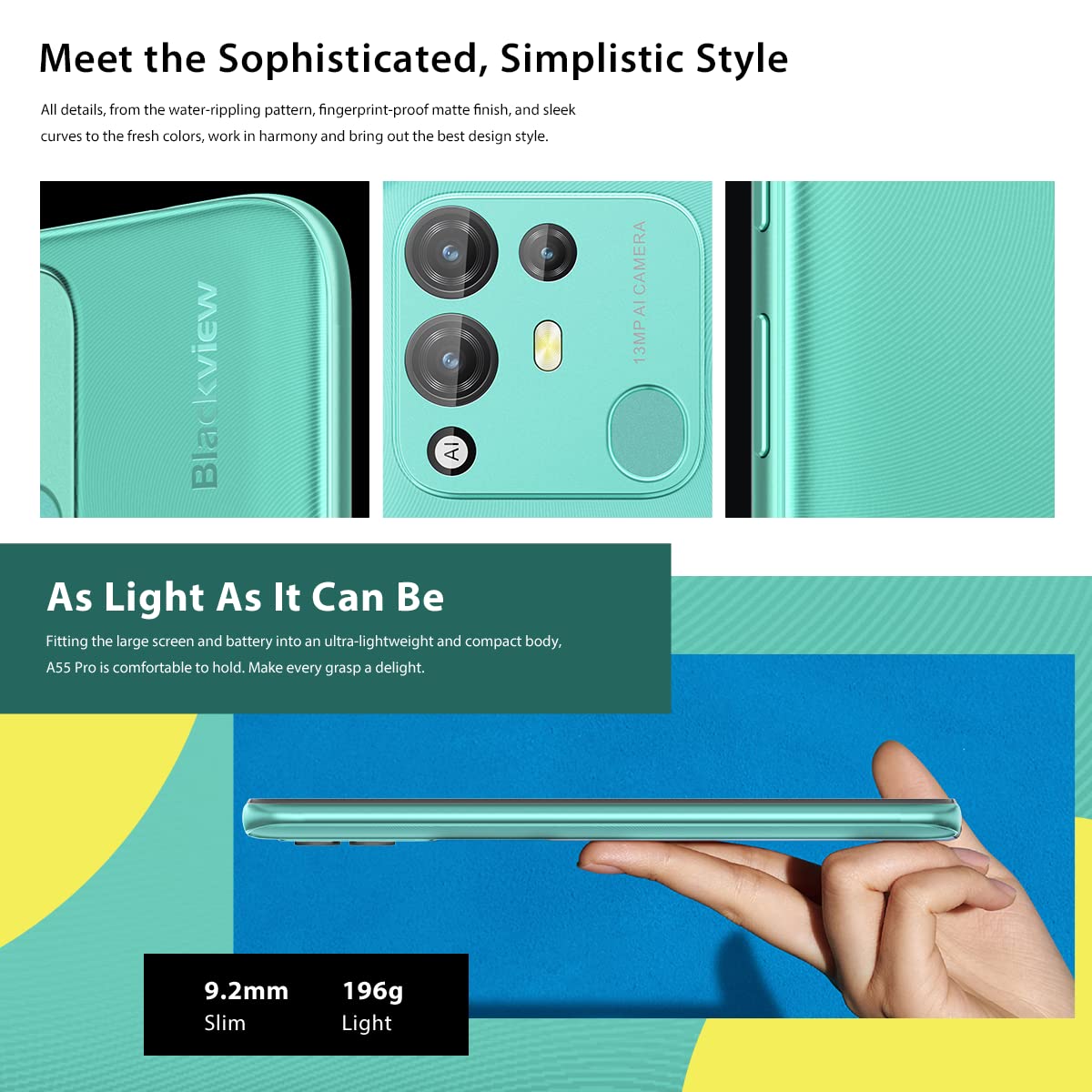 Blackview Unlocked Smartphone, A55 Pro 4780mAh Battery Android 11 Octa-core 4GB + 64GB Android Phone, 6.528" HD+ Screen, 13MP Triple Rear Camera + 5MP Front Camera, Dual SIM 4G Cell Phone Unlocked