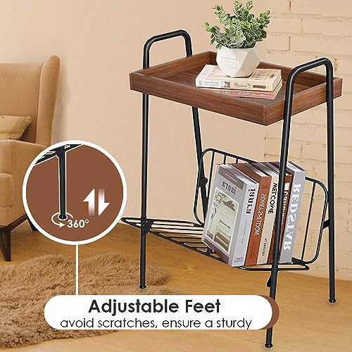 graffitimaster Small Side Table for Living Room Bedroom, Wood End Table for Small Spaces with Storage Magazine Holder, 2-Tier Storage Nightstand Bedside Table Rustic Snack Table Bed Side Table