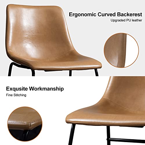 Forevich Kitchen Dining Chairs Faux Leather Modern Upholstered Counter Stools with Metal Legs Comfortable Dining Room Dining Style Set of 2