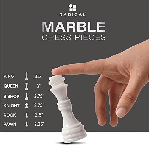 RADICALn 15 Inches Handmade White and Black Weighted Full Chess Game Set with Storage Box - Staunton and Ambassador Style Marble Tournament Chess Sets for Adults