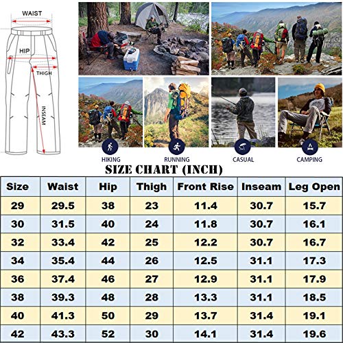 Mens Hiking Stretch Pants Convertible Quick Dry Lightweight Zip Off Outdoor Travel Safari Pants (818 Khaki 32)