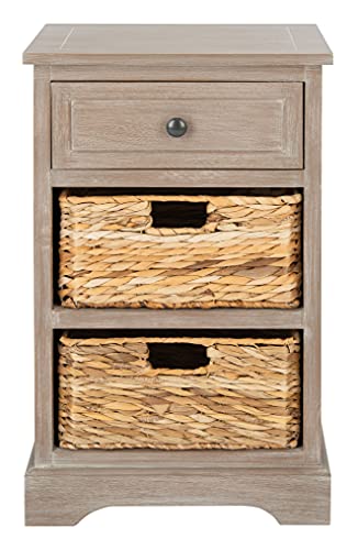 SAFAVIEH Home Collection Carrie White Wash/ Natural Wicker 3-Drawer Storage Nightstand Side Table (Fully Assembled)