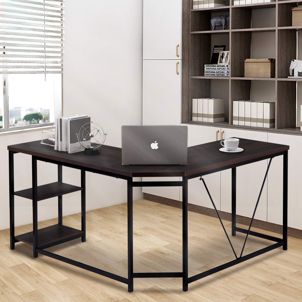 blackwolf Reversible L Shaped Desk with Shelves Computer Desk Gaming Table Workstation for Home Office