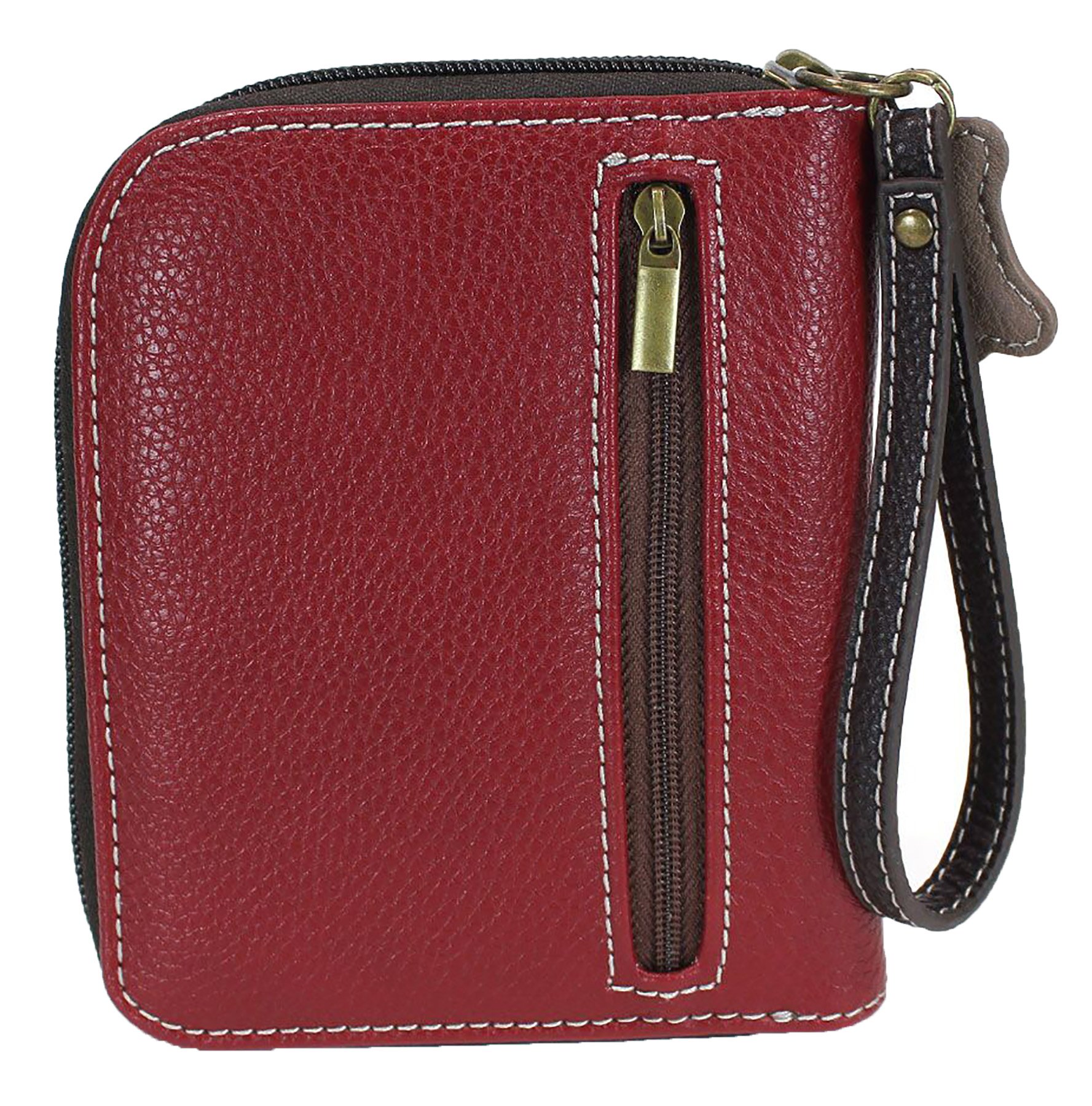 CHALA Zip Around Wallet, Wristlet, 8 Credit Card Slots, Sturdy Pu Leather - Pug - Burgundy