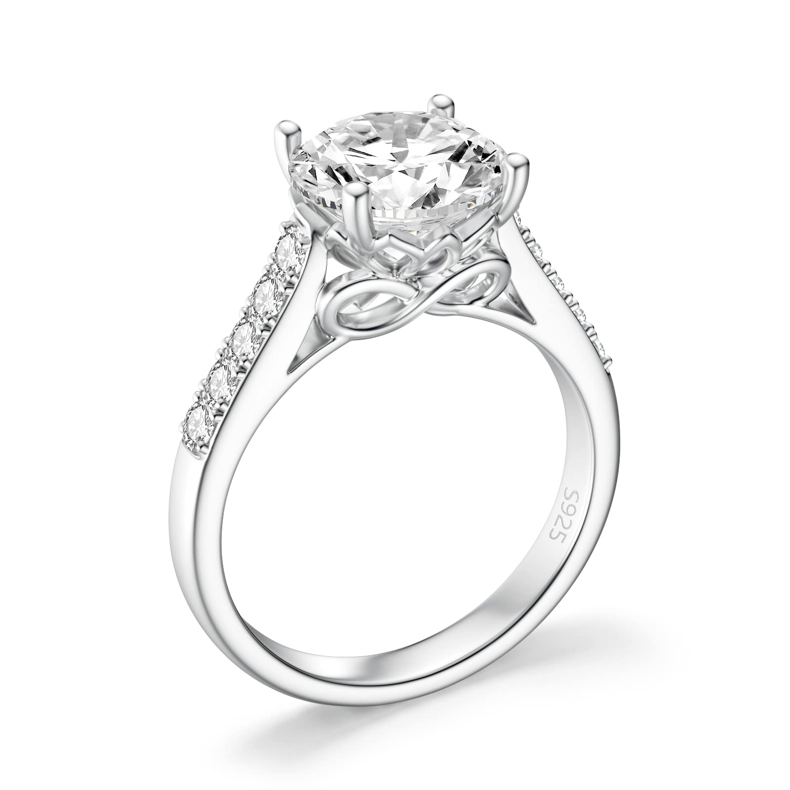 DALARAN 925 Sterling Silver Round Solitaire Cubic Zirconia Engagement Ring Halo Promise Ring Size 6