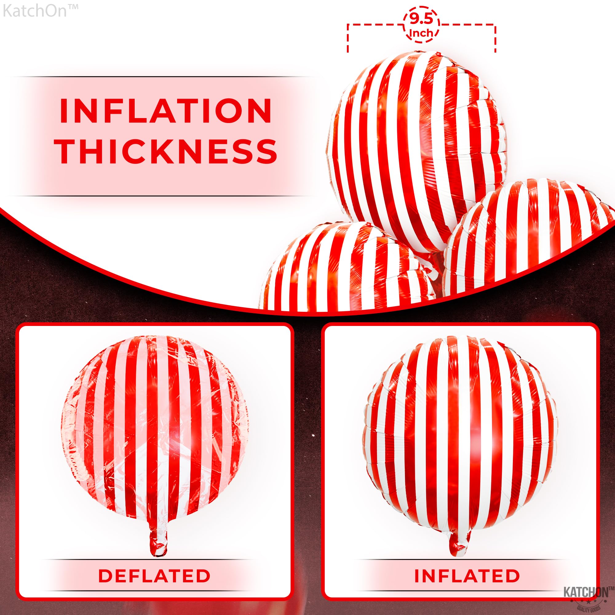 KatchOn, Red and White Striped Balloons - 18 Inch, Pack of 10 | Carnival Balloons for Carnival Decorations | 4D Striped Circus Balloons | Carnival Theme Party Decorations, Red and White Balloons Decor