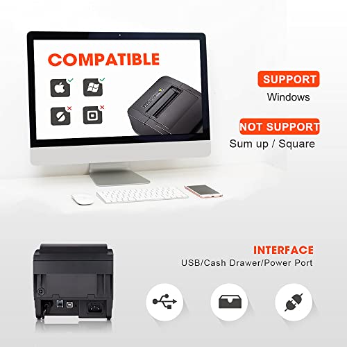 MUNBYN USB 80mm Receipt Printer, POS Printer with Auto Cutter ESC/POS Command for Windows(Only USB Connection)