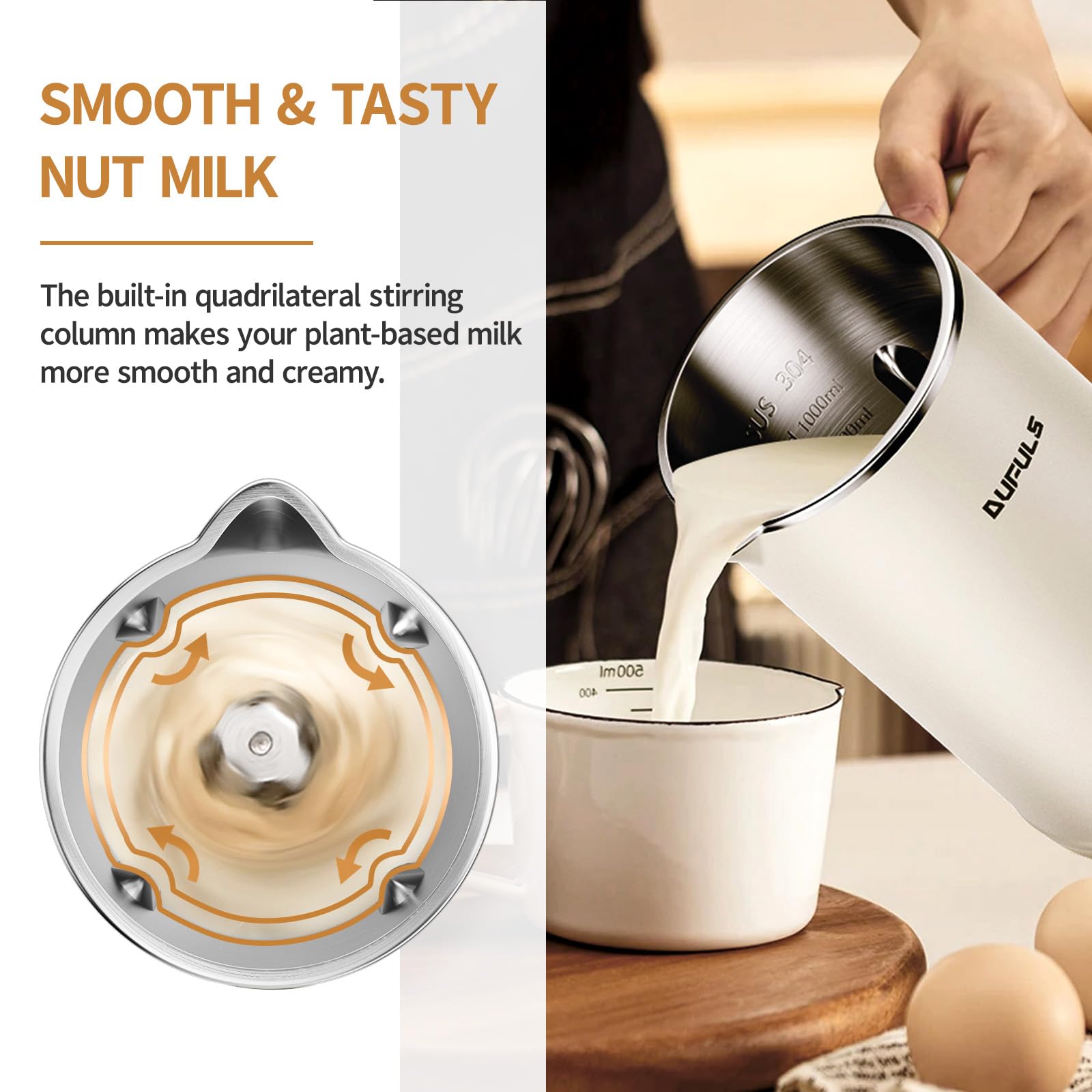 Dufuls 8 in 1 Nut Milk Maker, 40.58oz Soy Milk Maker with10 Blades, Automatic Almond Milk Machine for Homemade Plant-Based Milk, Oat, Soy, Non-Dairy Beverages with Delay Start/Keep Warm/Self-Cleaning