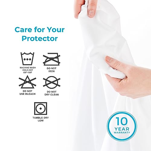 Linenspa Mattress Protector Queen - Five Sided Queen Mattress Protector Waterproof Mattress Cover – Soft Breathable Bed Protector - Fitted Sheet Style - Deep Pocket Up to 14”