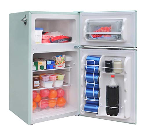 Frigidaire EFR840-MINT EFR840 Retro Mini Fridge with Freezer & Side Bottle Opener-Small 2 Door Refrigerator for Office Bar or College Dorm Room-3.2 Cu Ft, Mint