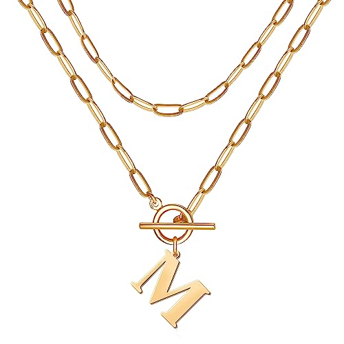 Frisity Women Girl 14K Gold Plated A-Z Initial Toggle necklace-Rose Gold Silver Gift for Wife Girlfriend Jewerly