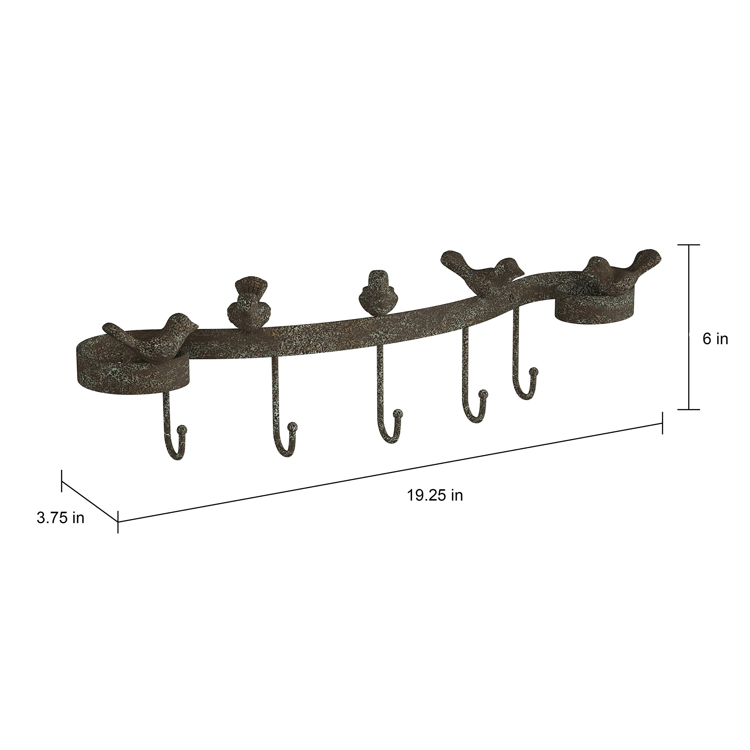 Lavish Home Decorative Birds on Ribbon Cast Iron Shabby Chic Rustic Wall Mount Hooks for Coats, Towels, Hats, Scarves, Jewelry, and More, (L) 19.25”x (W) 3.75”x (H) 6”