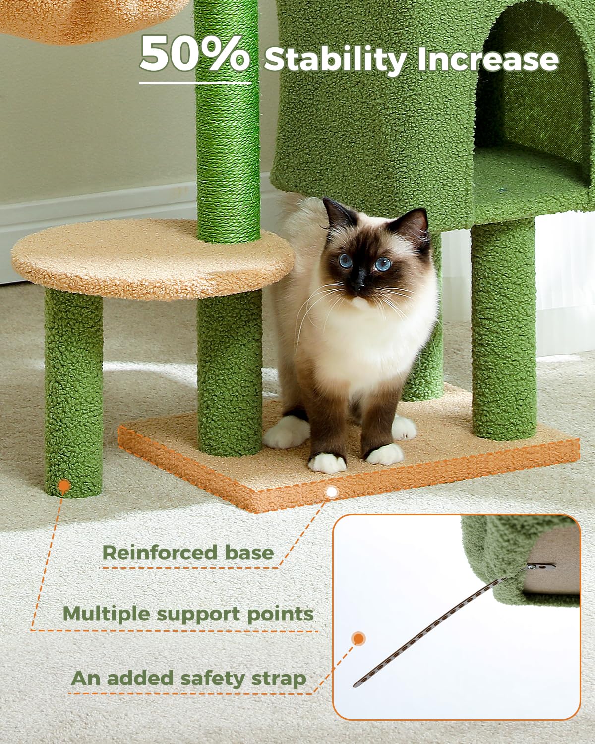 Cactus Cat Tree 35.4" Cute Cat Tower Cat Condo for Indoor Cats w/Large Padded Perch, Fluffy Dog Couch Bed, Modular Dog Bed for X-Large Dogs