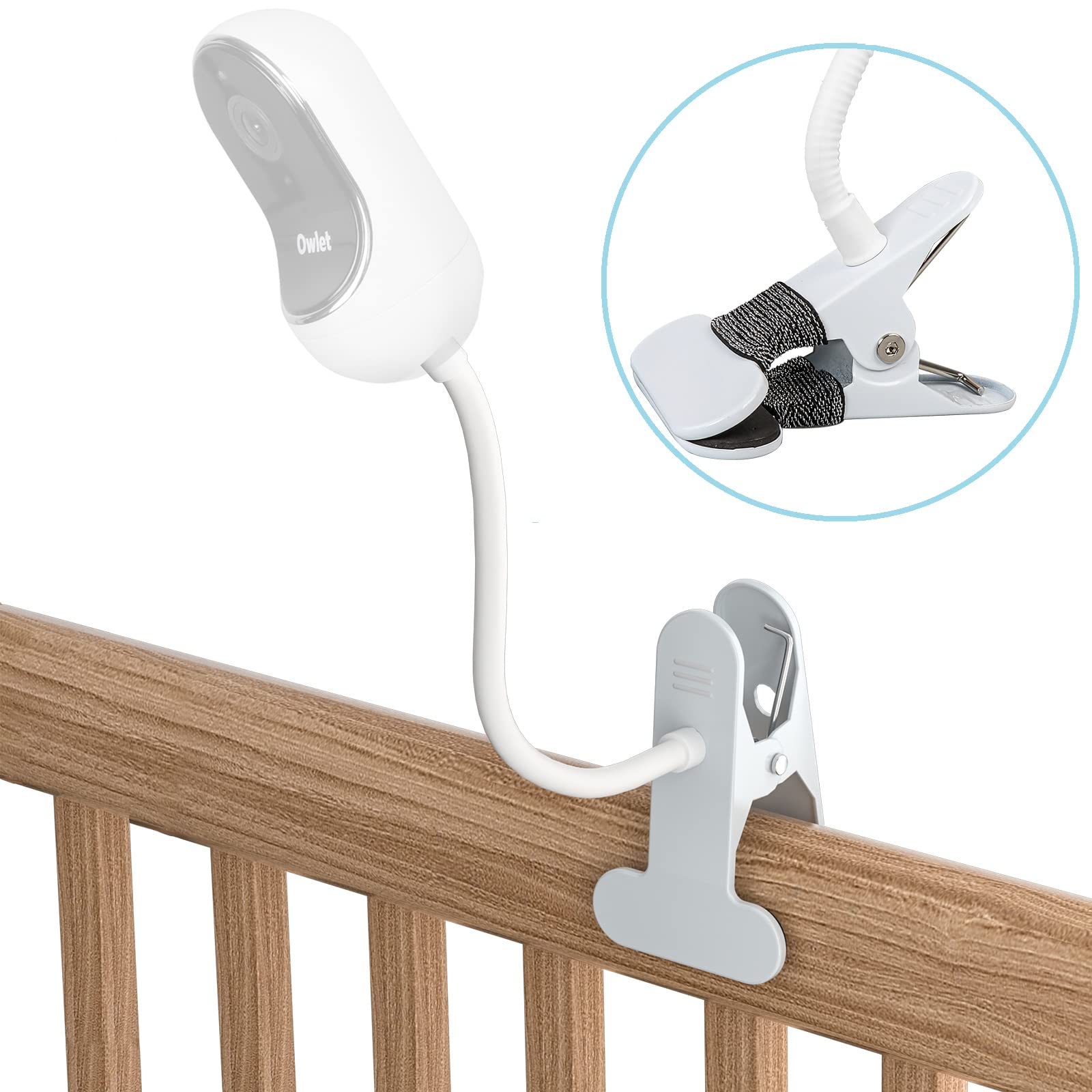 oioaahkeo Baby Monitor Mount, Adjustable Clip Mount for Owlet Duo Baby Monitor, Motorola Baby Monitor, Owlet Cam and VTech VM901 (White)(Not for Owlet Cam2)