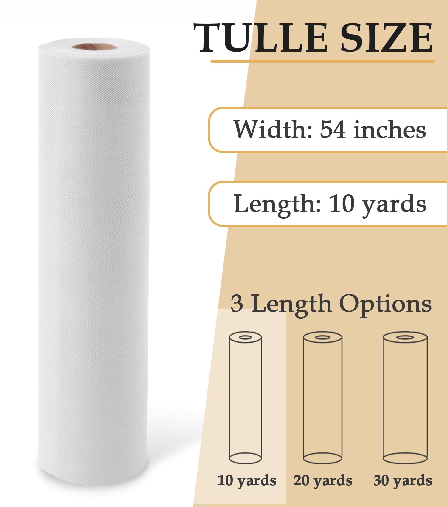 Luceinvita Tulle Fabric Roll, 54" x 10 Yards (30FT) Tulle for Wedding Christmas Decorations Pew Bow Tutu Party Backdrop Baby Shower Table Skirts Gift Wrapping Garden Netting (White)