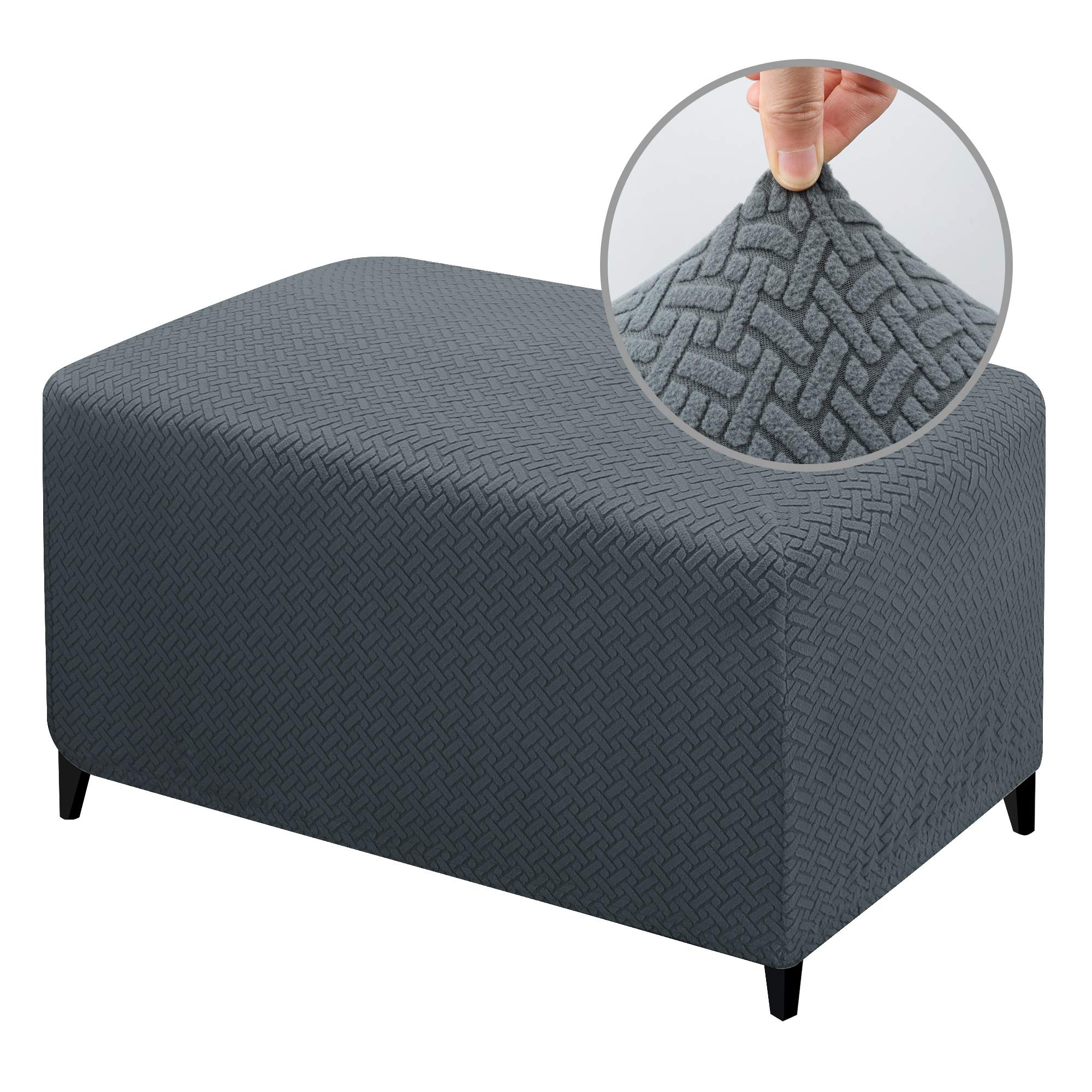 Qishare Ottoman Cover, Footstool Protector Stretch Rectangle Sofa Slipcovers with Elastic Bottom Super Soft Universal Covers, Machine Washable(Large, Gray)