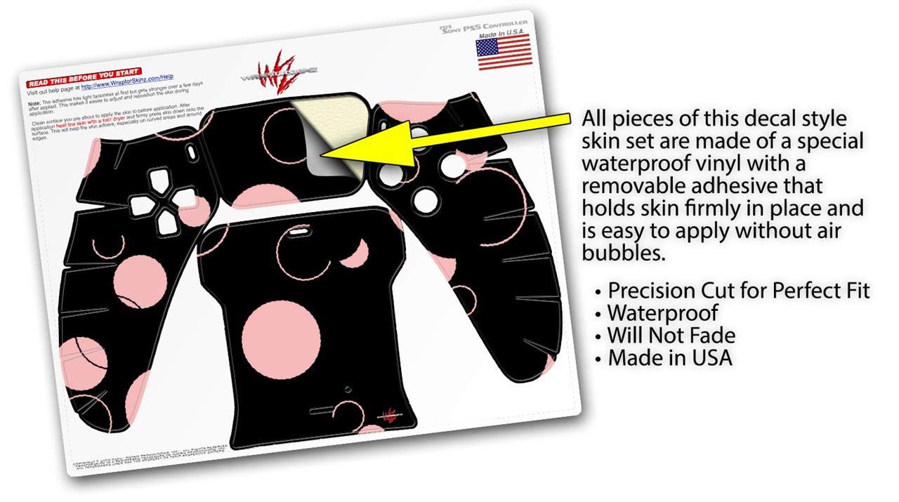 WraptorSkinz Skin Wrap compatible with Sony PS5 DualSense Controller Lots of Dots Pink on Black (CONTROLLER NOT INCLUDED)