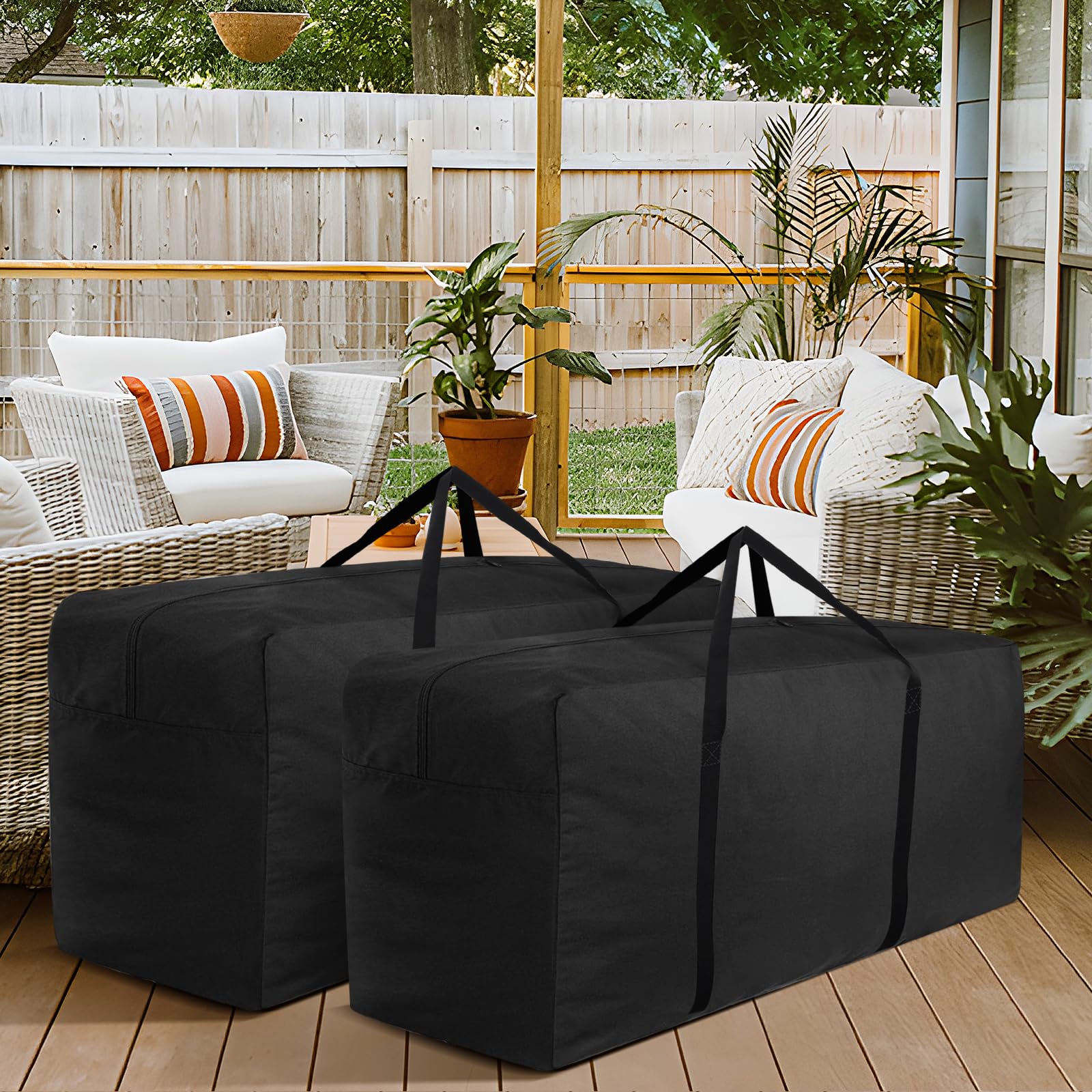 Garden Cushion Storage Bag 420D Waterproof 68" Rectangular Outdoor Patio Cushion Storage Bag — Outdoor Cushion Storage Bag with Zipper and Handles Extra Large Storage Bags 68" L x 29" H x 20" W Black