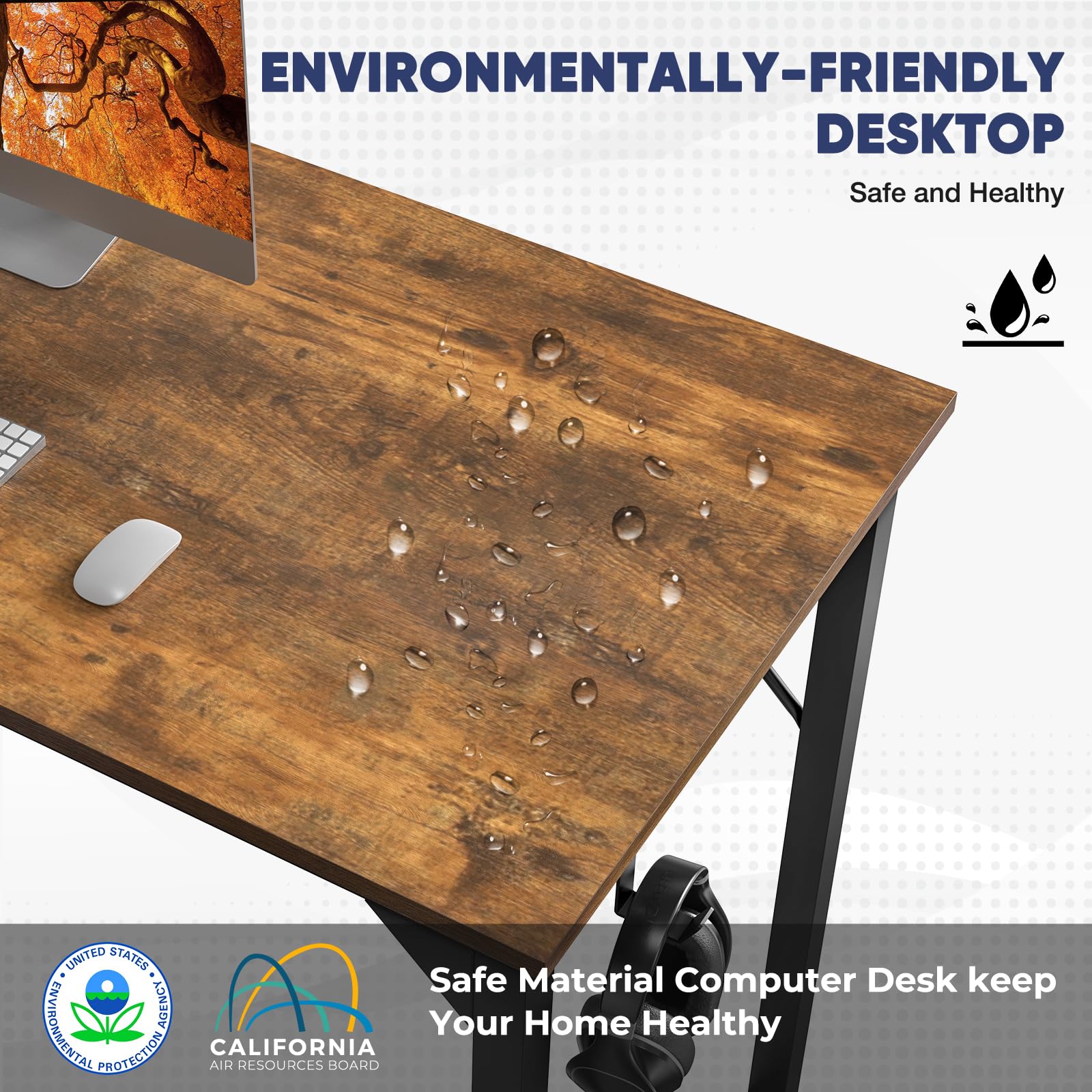 DUMOS 32 inch Small Computer Desk Writing Study Work Office Table Modern Simple with Storage Bag and Hook for Home Bedroom, Rustic Brown