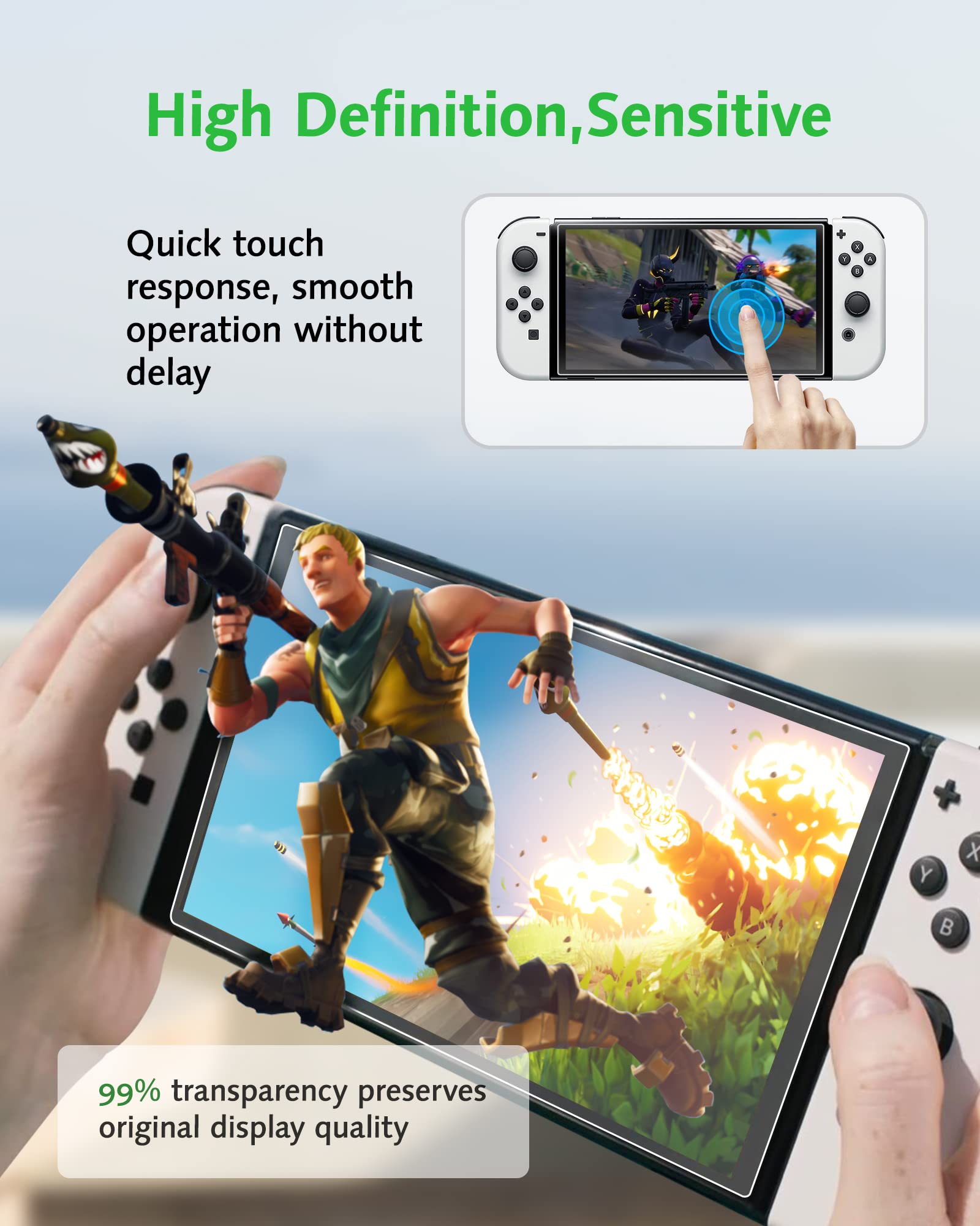 Bioton Tempered Glass Screen Protector Compatible with Nintendo Switch OLED Model 2021 [EZ Kit] [Automatic Alignment] - 2 Pack