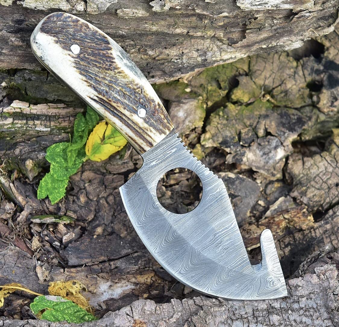 Damascus Hunting Knife Damascus Fixed Blade Knife Damascus Gut Hook Knife Damascus Ka br Knife Handmade Knives Camping knives