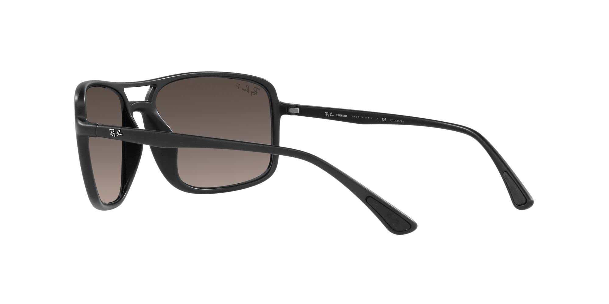 Ray-Ban RB4375 Rectangular Sunglasses, Matte Black/Polarized Grey Mirrored Grey Gradient, 60 mm