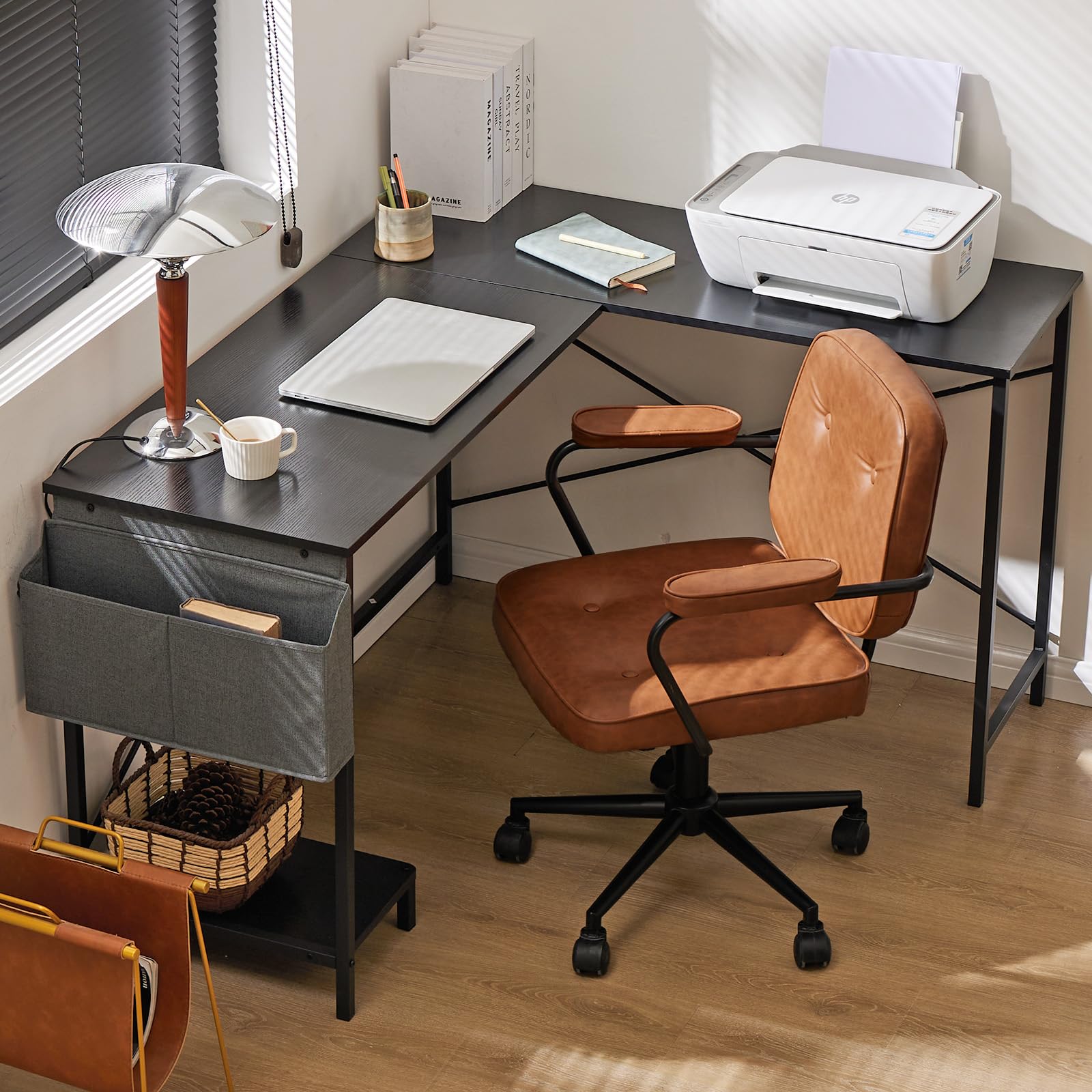 DUMOS L Shaped Computer Desk PC Gaming Table with Side Storage Bag for Home Office Small Spaces, 50 Inch, Black