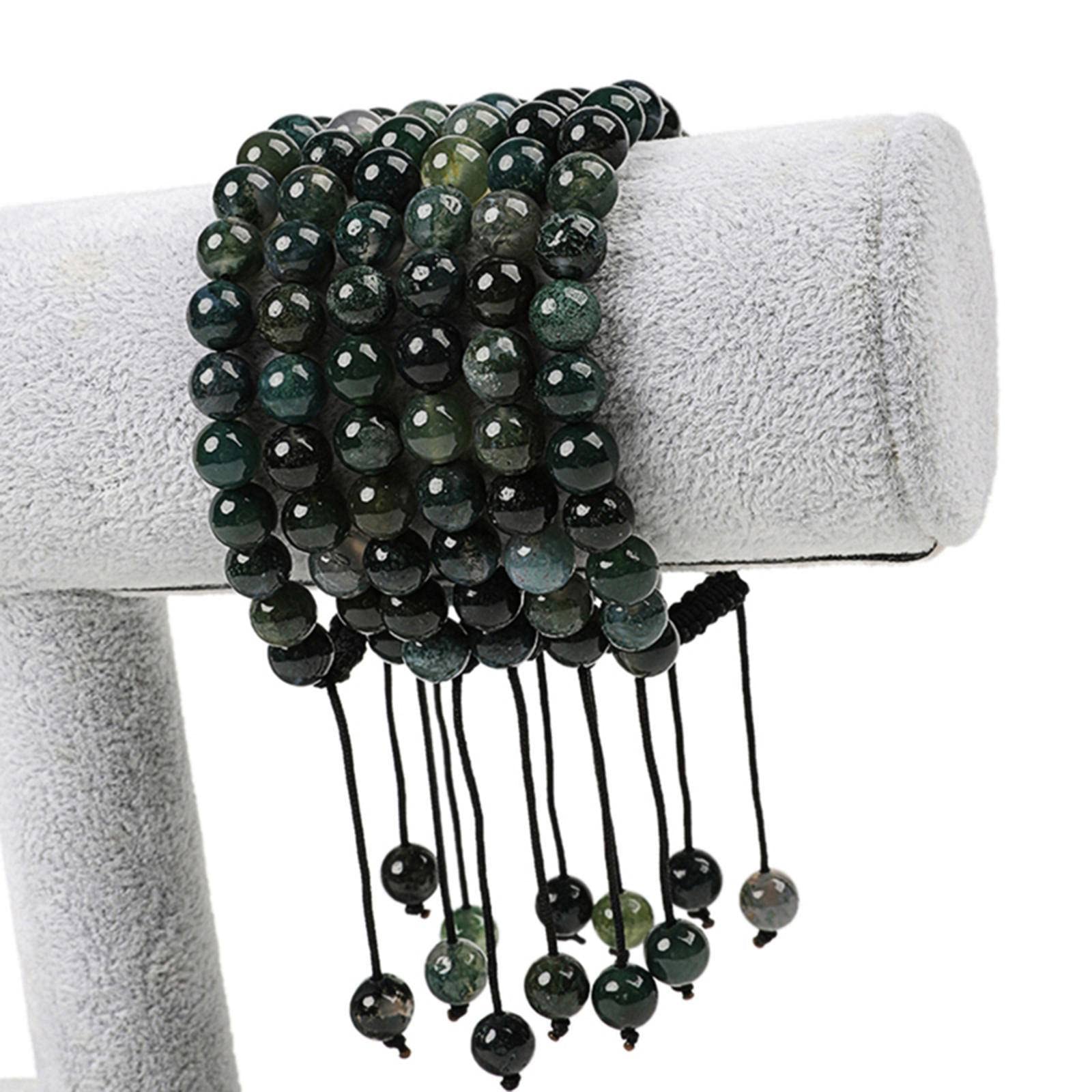 Deuncer Natural Agate Gemstone Crystal Beads Unisex Adjustable Bracelet 8mm… (Jade green)