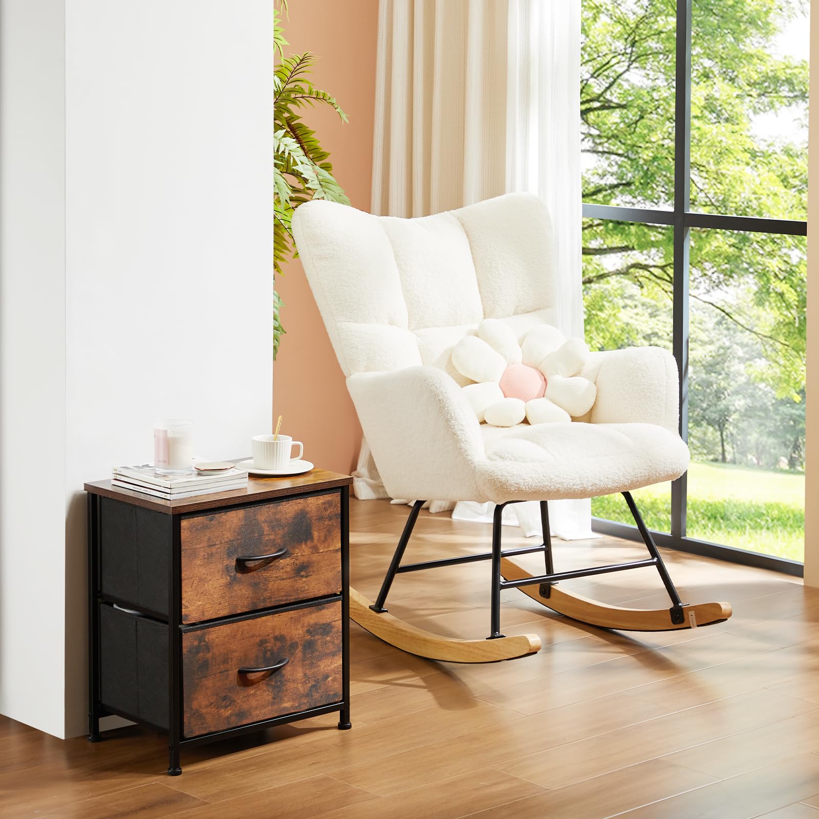 DUMOS Nightstand Small Dresser with 2 Fabric Drawers Side Bedroom End Table Kids Bedside Storage Furniture for 20 inch Tall Night Stand for Closet, Entryway, College Dorm, Rustic Brown, Medium