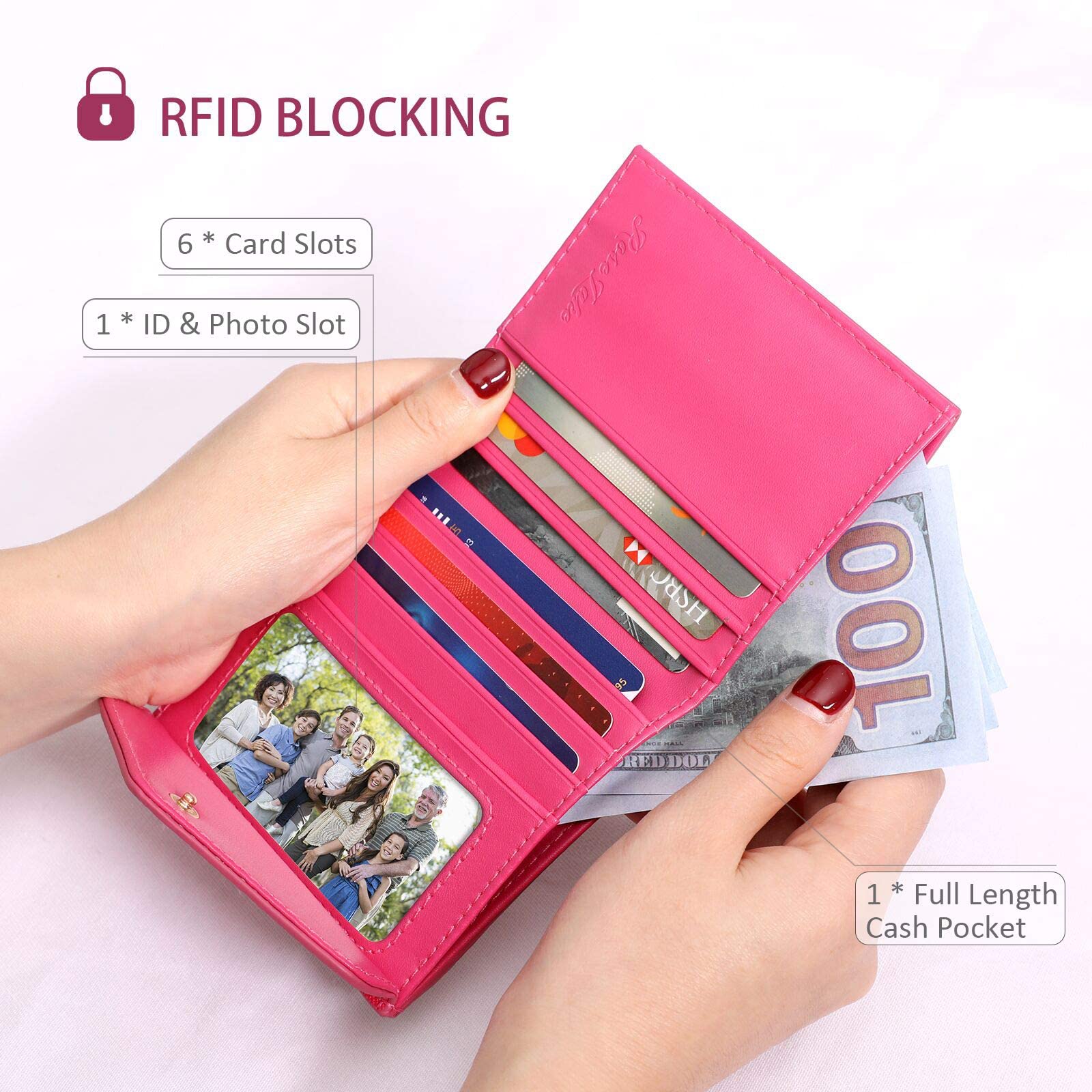 Rose Lake Wallet for Women (5 Pack) RFID Blocking Credit Card Holder Zipper Coin Purse (Multi Flower-5 Pcs)