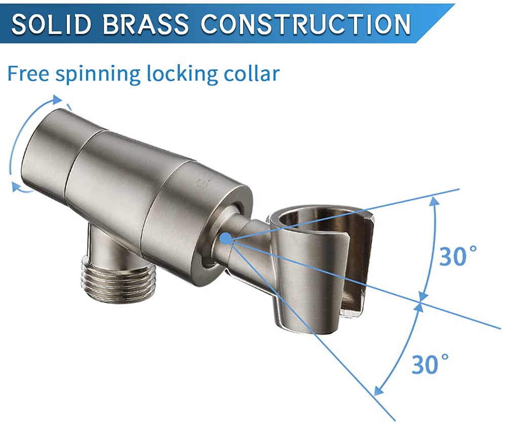 G-Promise Metal Shower Head Holder for Hand Held Showerhead, Adjustable Bracket, Shower Arm Adapter, Universal Shower Arm Mount, Brushed Nickel Finish