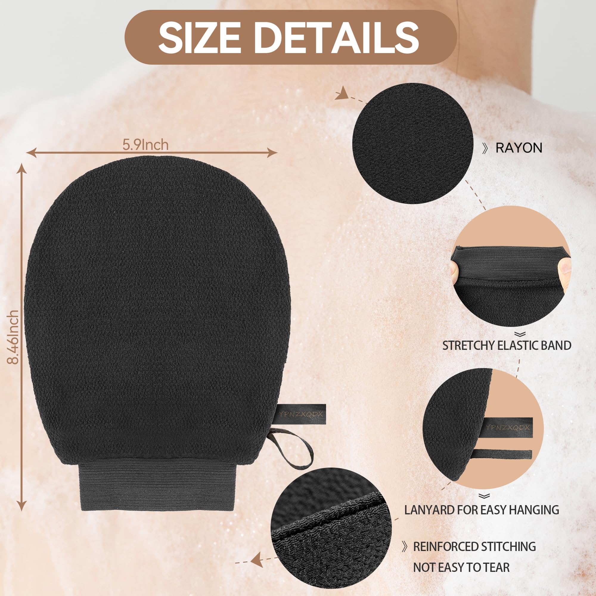 Exfoliating Mitts 2Pcs, Body Scrub Gloves for Bath or Shower, Men's Women's Deep Clean Exfoliating Tool to Remove Dead Skin and Dirt, Home Spa Exfoliating Gloves for Self-Tanning