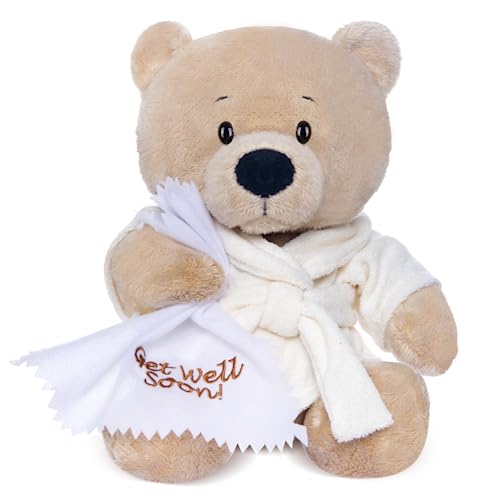 My OLi 9" Teddy Bear Stuffed Animal Plush Toys Soft Bear Dressed in Bathrobe with Soothing Towel “Get Well Soon” Soft Plush Bear Toy Bedtime Gifts for Baby Kids Girls Boys,Beige